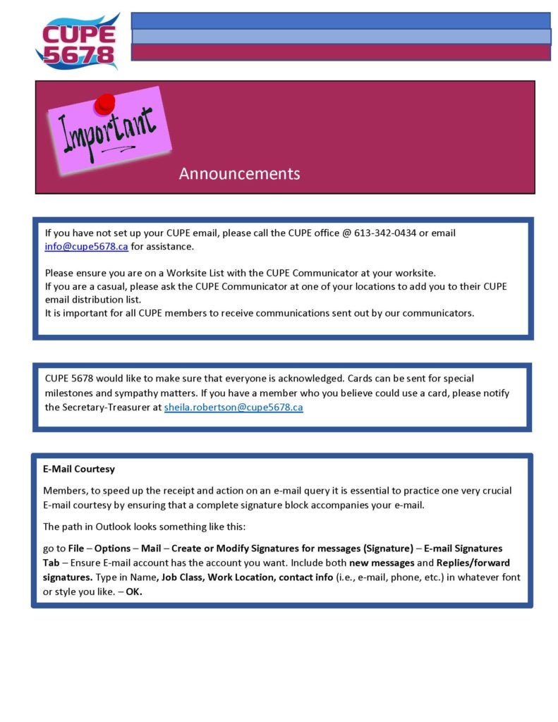Newsletters - CUPE 5678