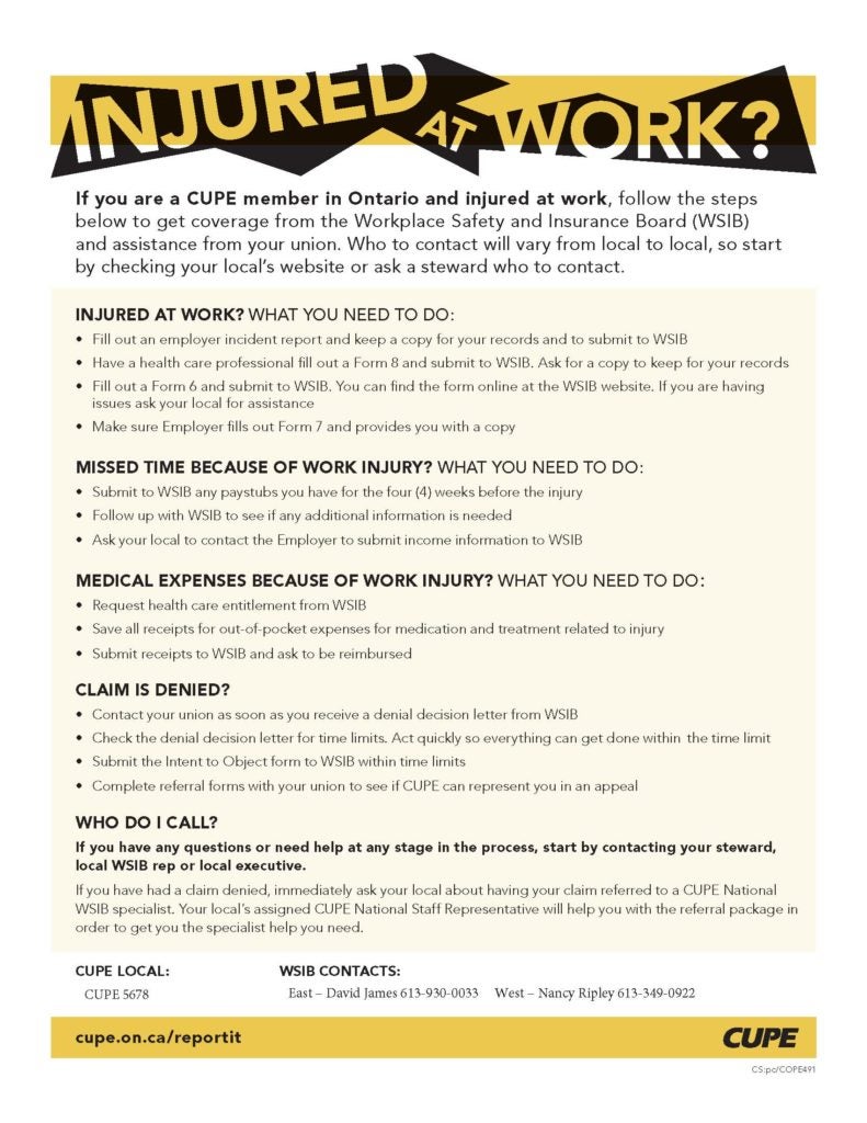 Health & Safety/WSIB/RTW/IW - CUPE 5678